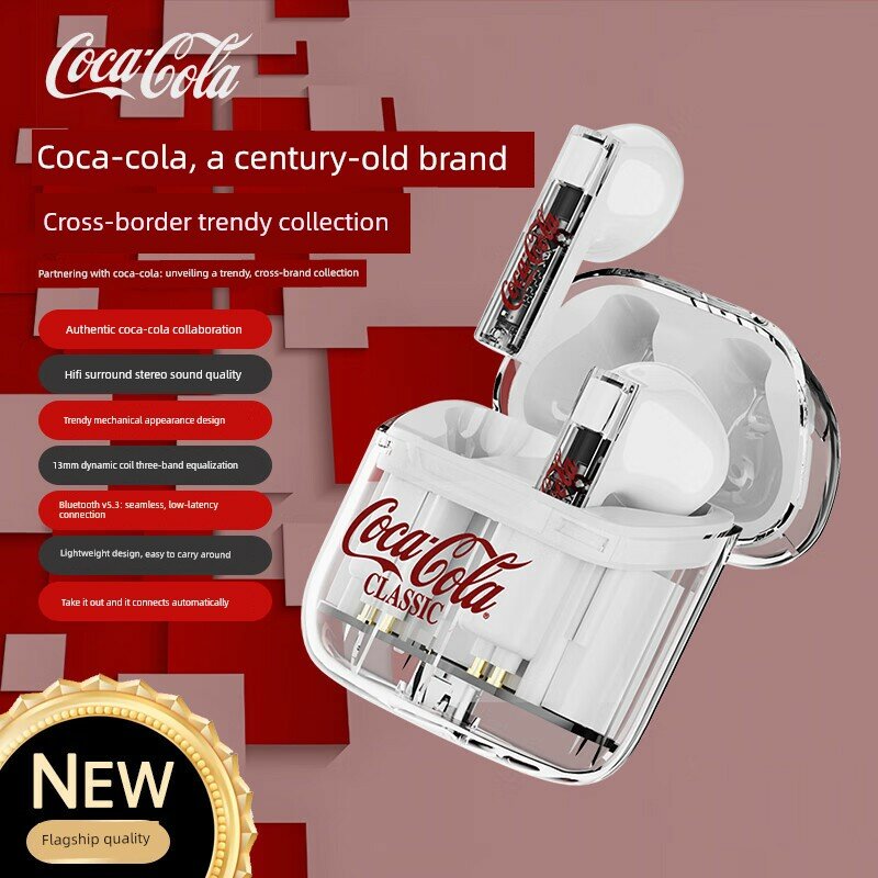 Наушники Coca-Cola T01 с Bluetooth, новые спортивные наушники с шумоподавлением, прозрачный корпус, беспроводные,