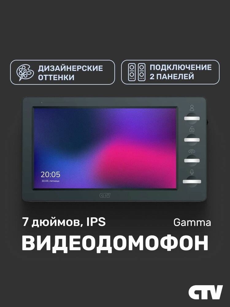 Видеодомофон для квартиры и частного дома CTV-M3702 Gamma, графитовый черный
