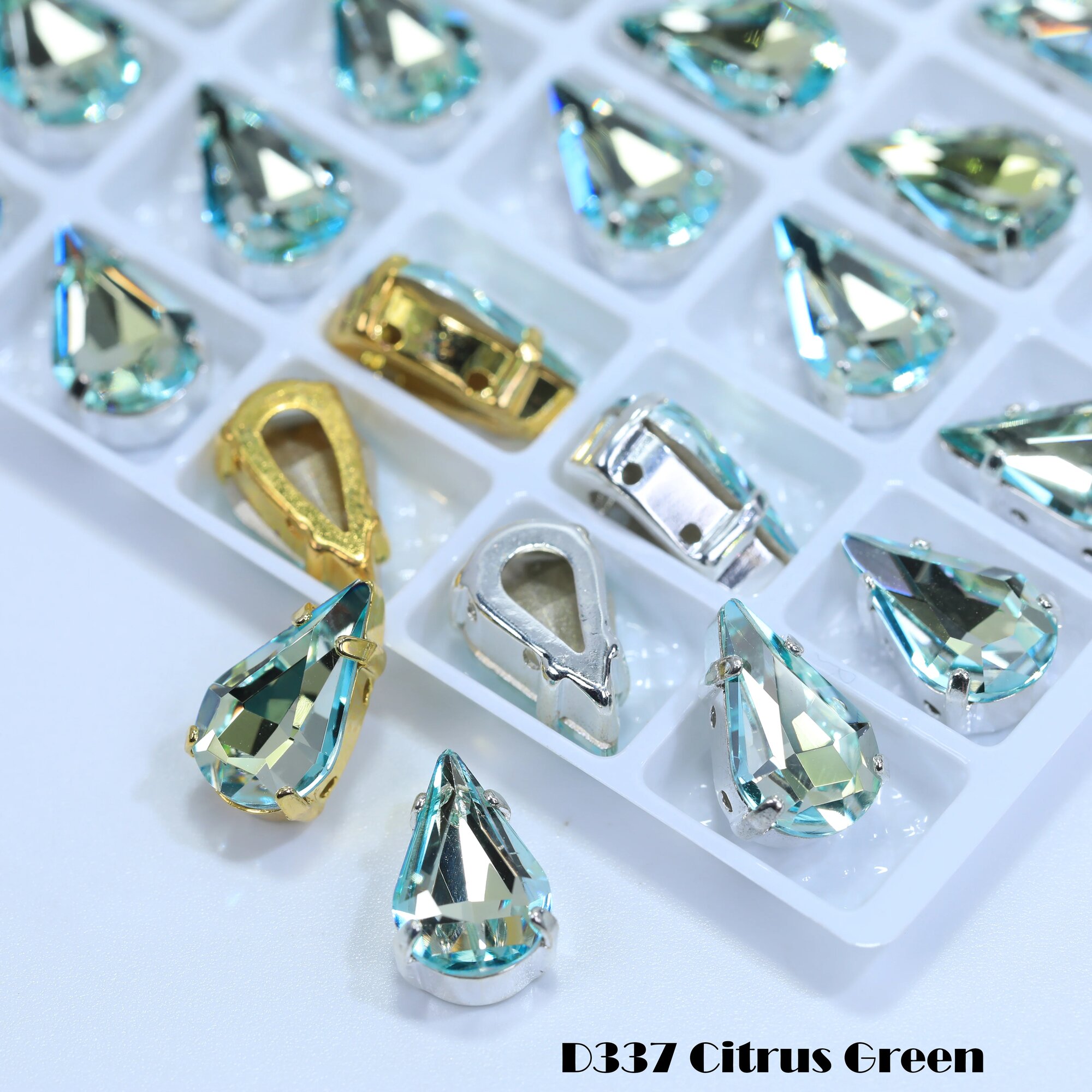 Стразы-капли из стекла и хрусталя для Silver Claw, Изумрудный, 72Pcs 6mm10mm, D337 Citrus Green