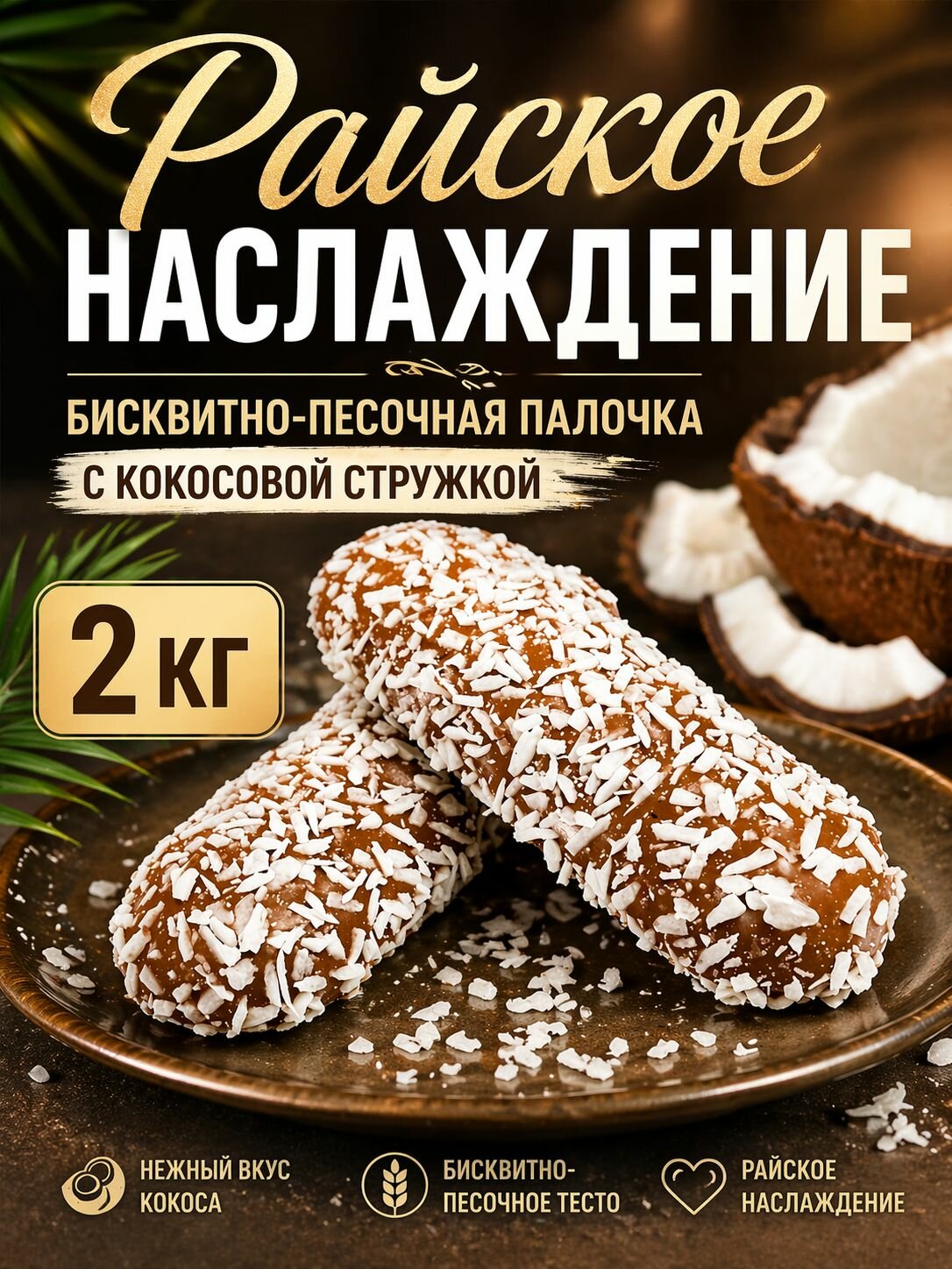 Бисквитно-песочная палочка "Райское наслаждение" с кокосовой стружкой 2 кг