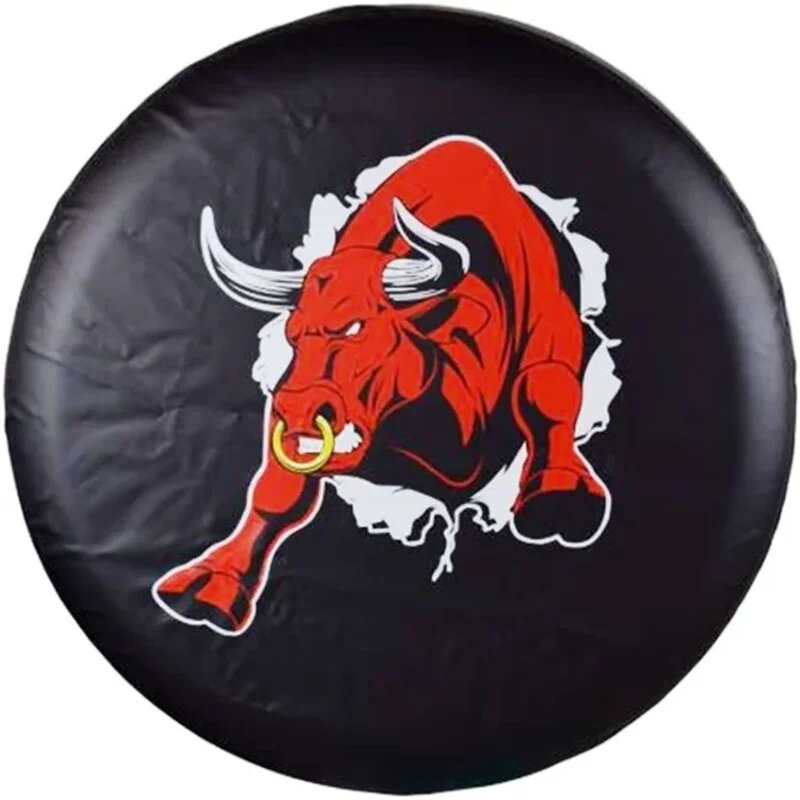 Черный чехол на запасное колесо с быком, 15 inch, Red cow