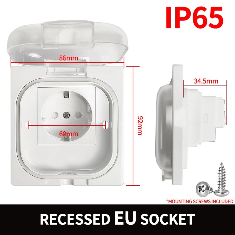 Водонепроницаемая розетка IP65, белый цвет, EU