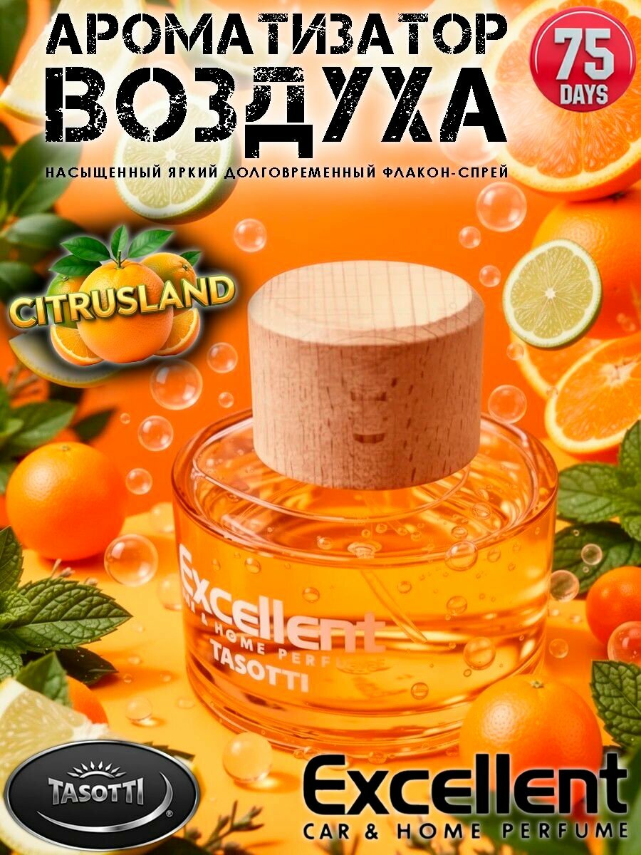 Ароматизатор воздуха TASOTTI "EXCELLENT", до 75 дней, флакон-спрей с деревянной крышкой, 60 мл, Citrusland (Цитрус)
