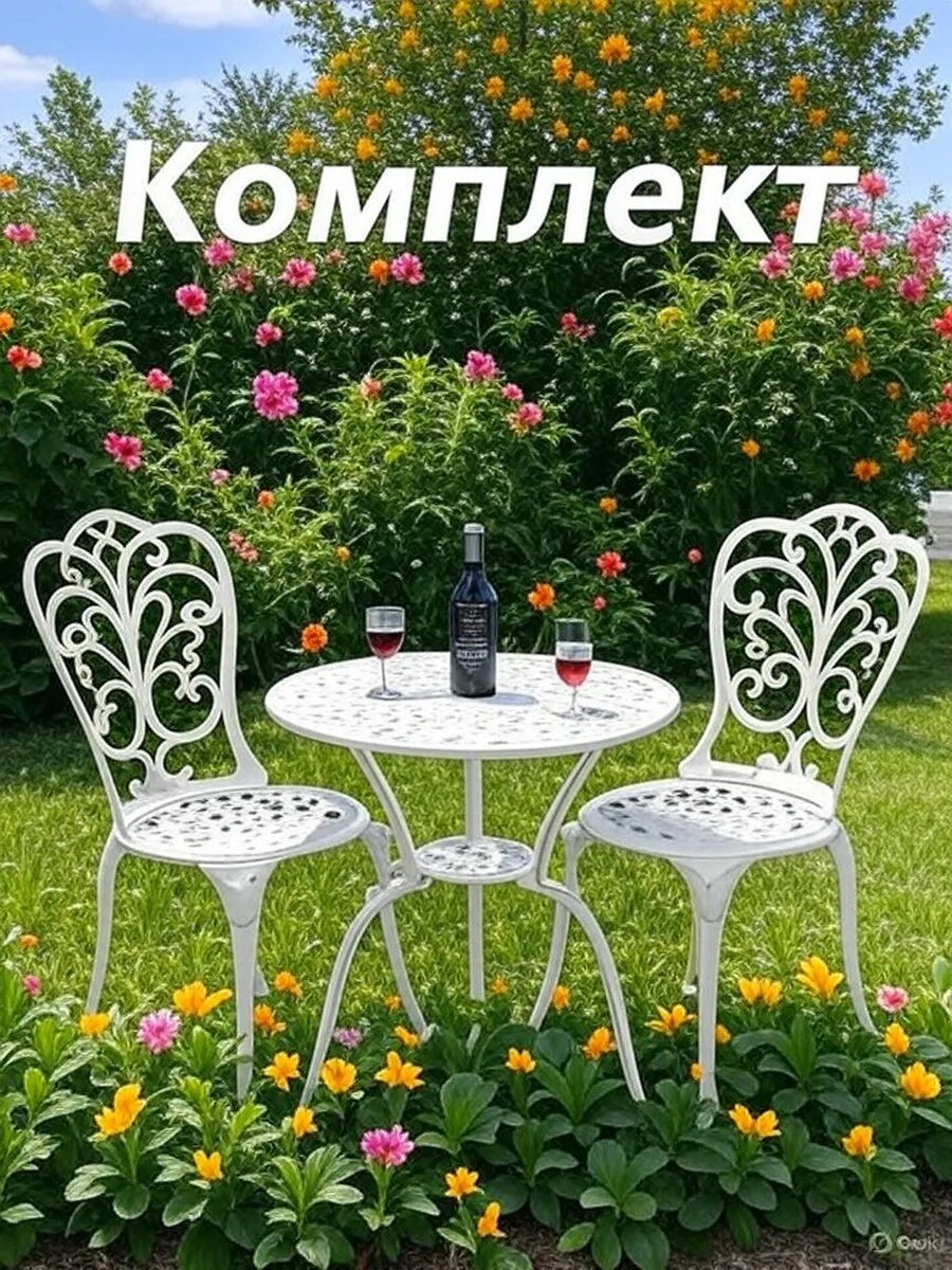 Садовая металлическая мебель , используемая в коттеджах, для сада, 1 обеденный стол, 2 садовых стула