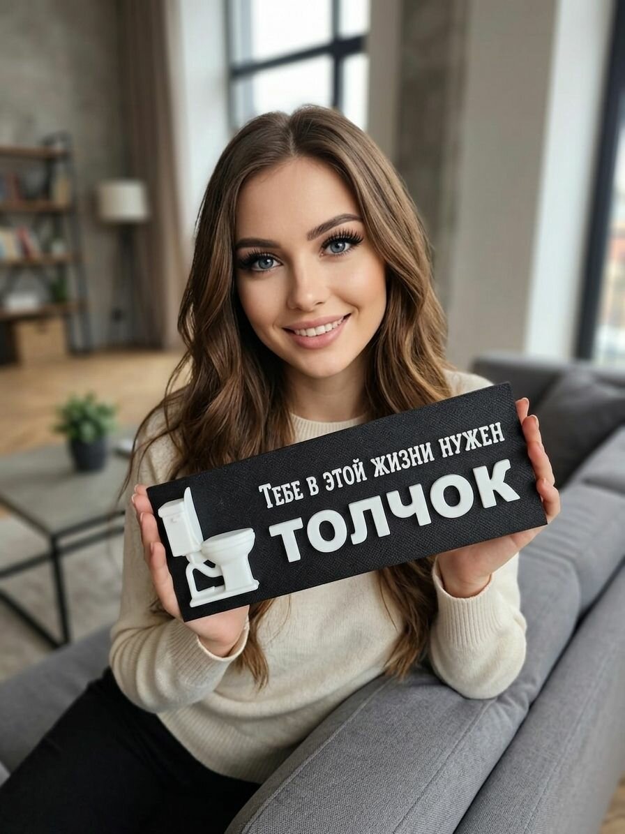 Шутливая прикольная мотивирующая 3D-табличка "Нужен толчок" (декоративная табличка на дверь туалета, ванной комнаты, душевой)