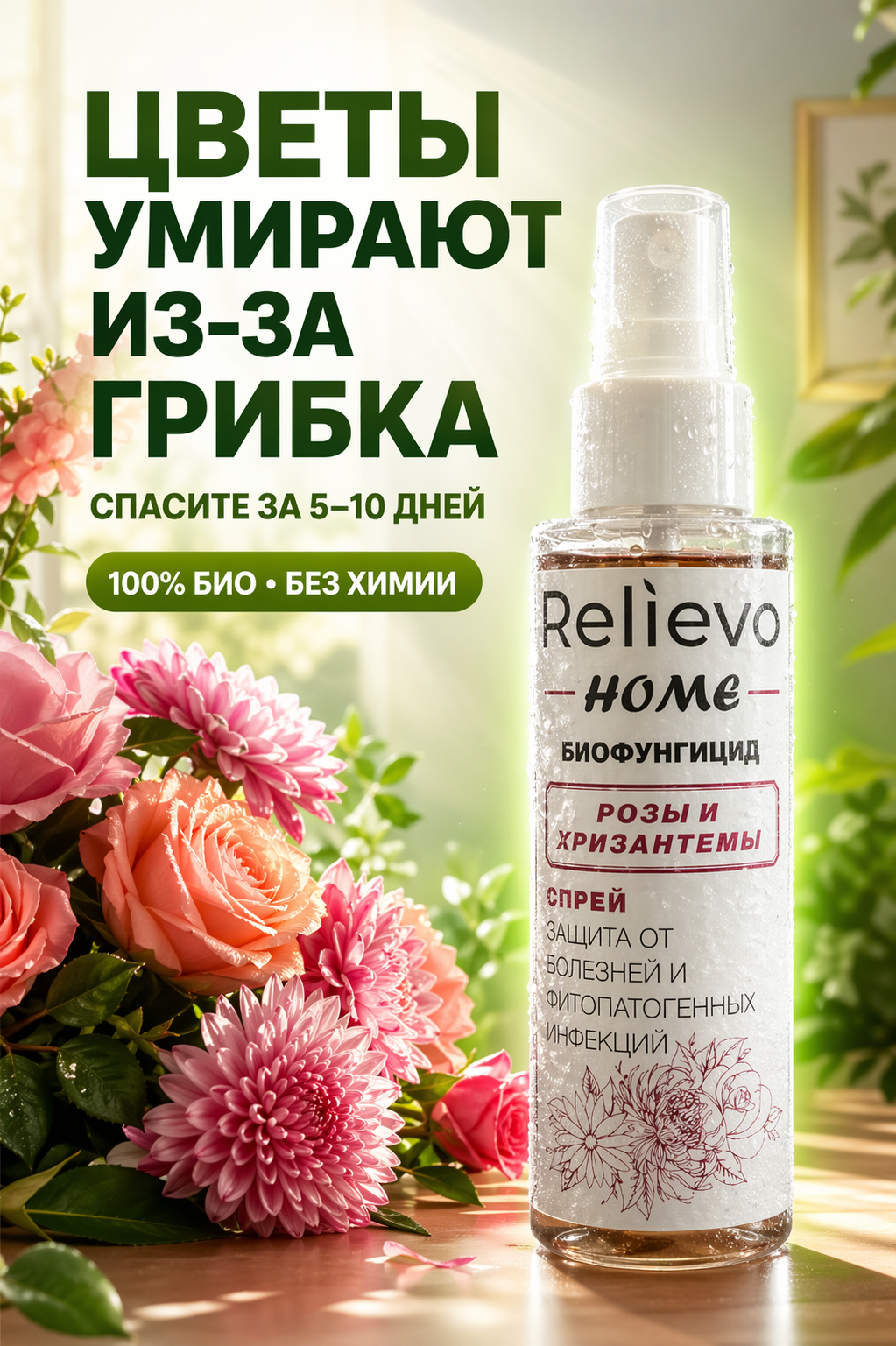 Биофунгицид "Роза и Хризантема", спрей, защита от болезней и клеща