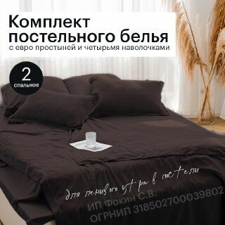 Постельное белье 2 спальное евро / с простыней 220х240 / в комплекте наволочки 50х70 2 шт 70х70 2 шт, COZINESSA