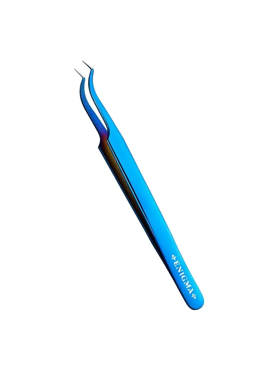 Пинцет ENIGMA Extra Sharp Mini-L, нержавеющая сталь, ручная заточка, голубой металлик