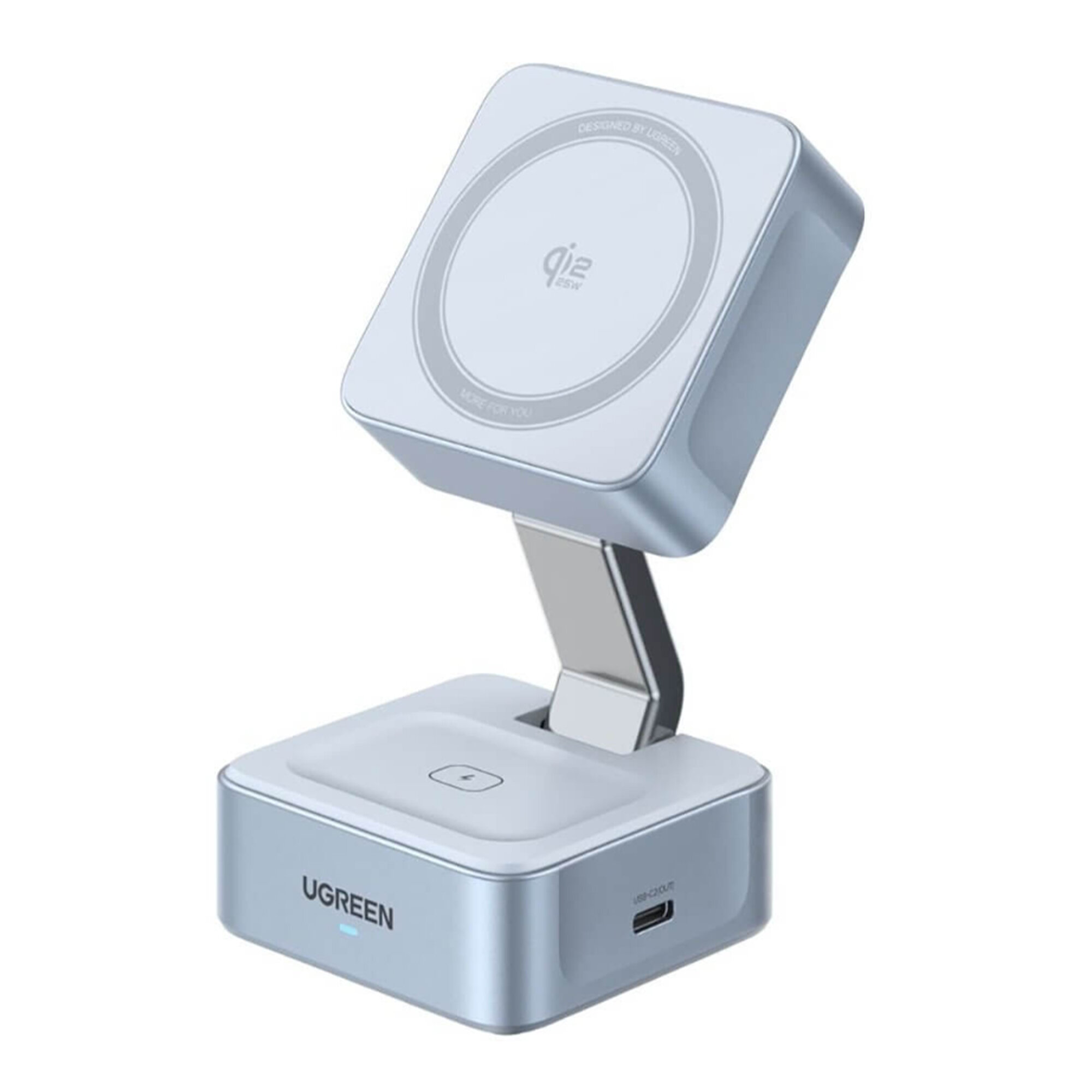 Беспроводное зарядное устройство Ugreen W752 MagFlow 2in1 Magnetic 25W Wireless QI2.2 silvery blue