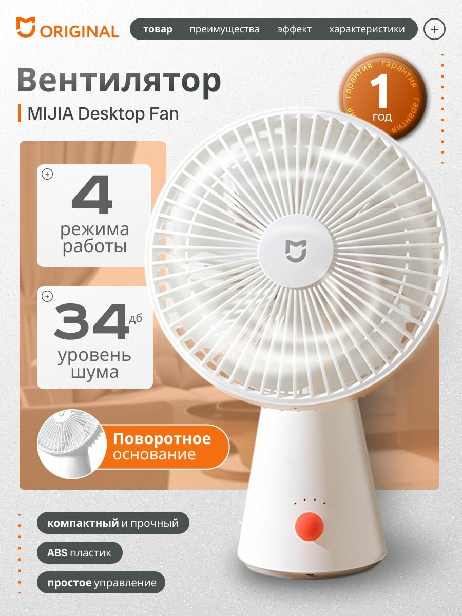 Портативный настольный вентилятор MiJia Desktop Mobile Fan 4000 mAh (ZMYDFS01DM)