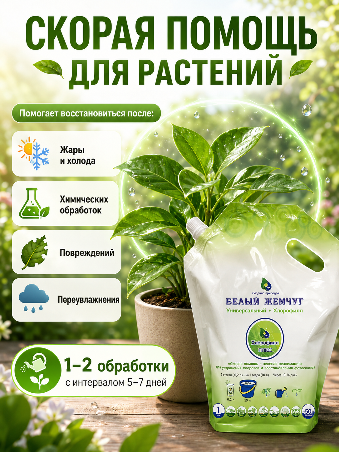 Удобрение Белый Жемчуг "Хлорофилл", универсальное, органическое, концентрат, 1 л