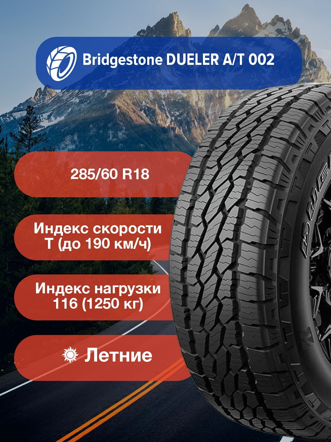 Легковые Летние Шины Bridgestone DUELER A/T 002 285/60 R18 116T Венгрия-20376 для легковых автомобилей и кроссоверов