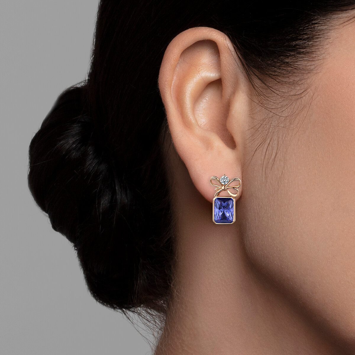 Серьги Эстет, красное золото, 585 проба, танзанит, фианит — фото 1