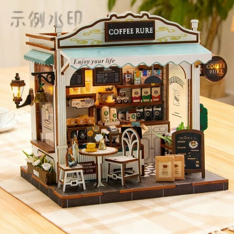 Румбокс с русской инструкцией, куполом из стекла, DIY игрушки,"Кафе ", оснащенное светодиодным освещением, подходит для раздачи подарков.