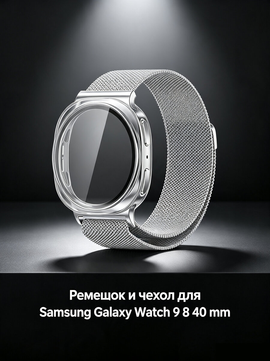 Ремешок и чехол для Samsung Watch galaxy 8 9 40 мм, миланский стальной браслет для Galaxy Watch 8 9,80, металл, Silver,2,