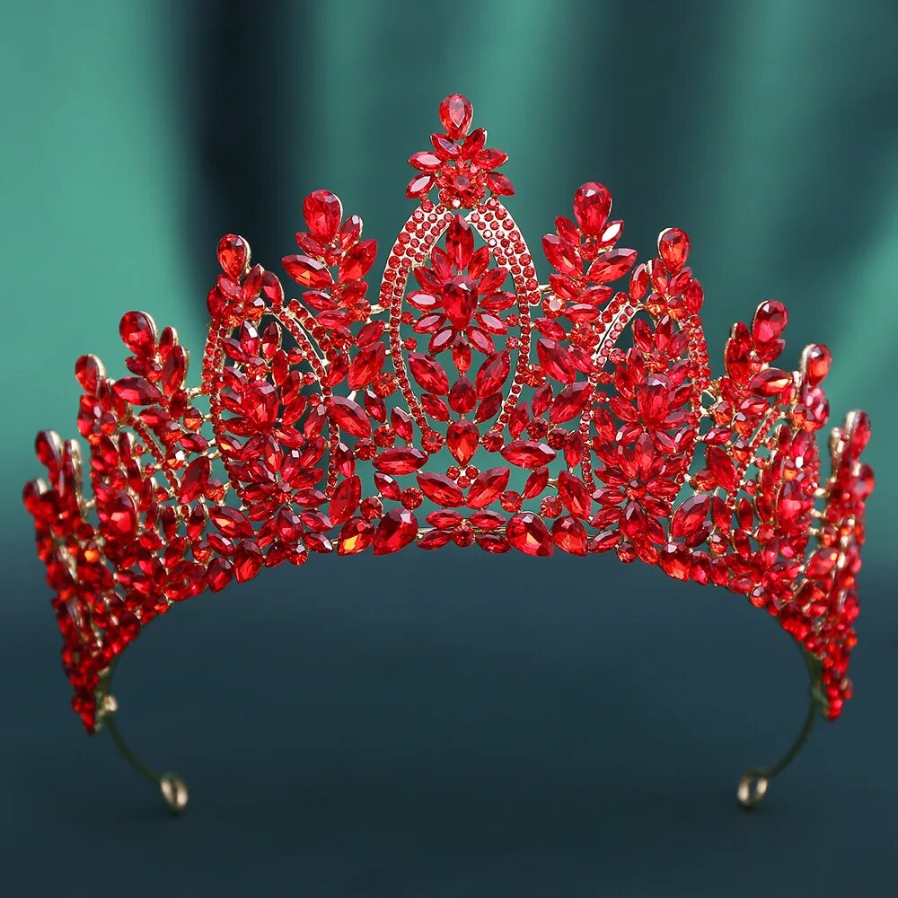 KMVEXO Корона из хрусталя Красный, H1553-Gold-Red