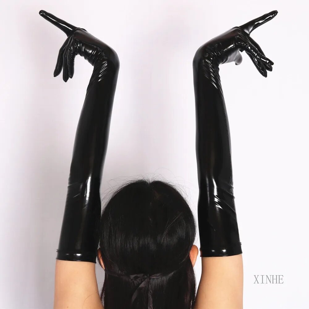 Секс-игрушки черные длинные сексуальные латексные перчатки BDSM (имитирующие винил) для ролевых и БДСМ-игр