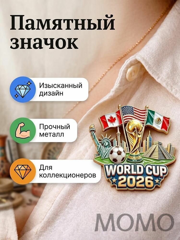 Значок Чемпионата мира по футболу 2026 металлический сувенирный, памятный футбольный нагрудный металлический