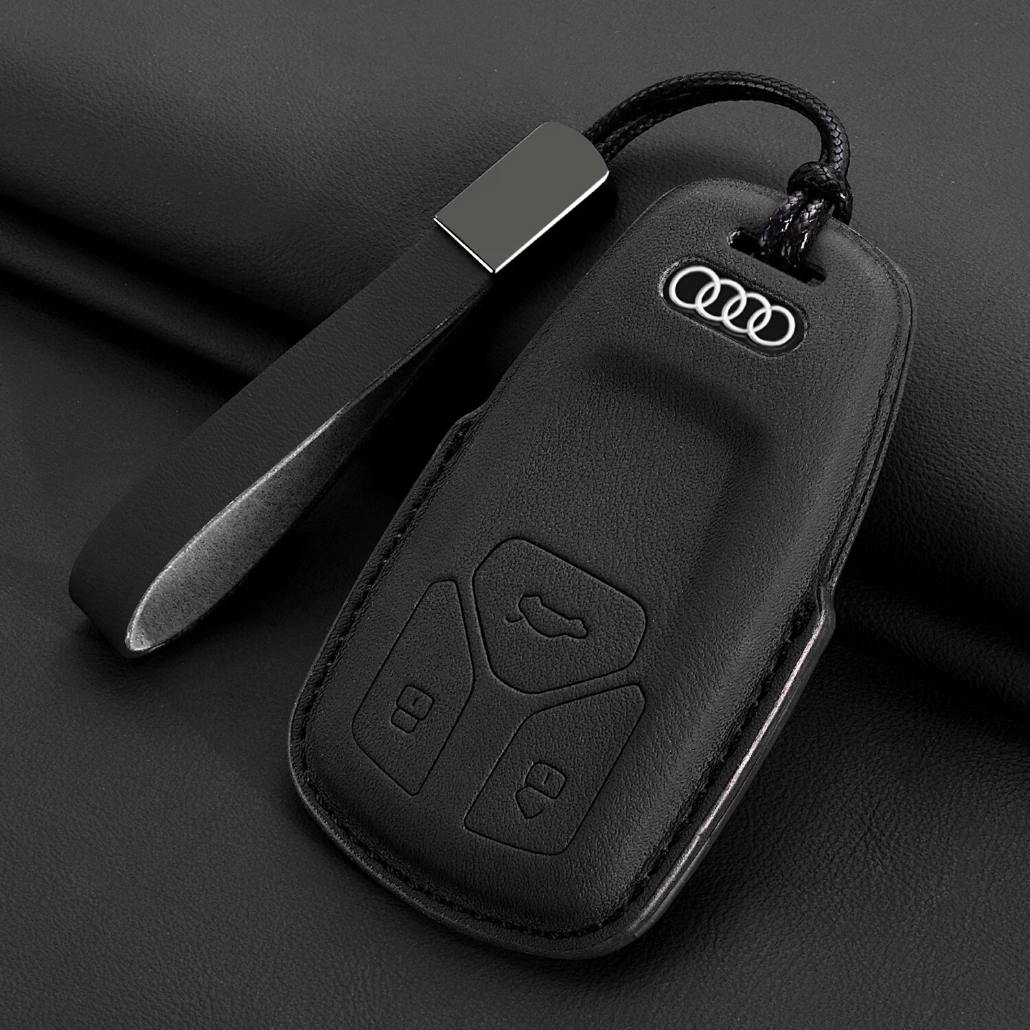 Чехол для ключей Audi Q5L 2018-2026 из кожи с ремешком, премиум-черный