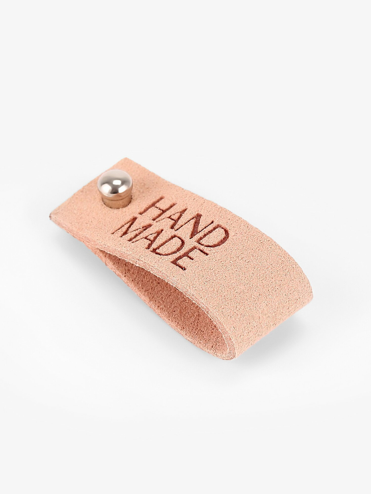 Бирка с кнопкой Hand made, замша, 10 шт, 8x1.5 см, бежевая, цвет: бежевый