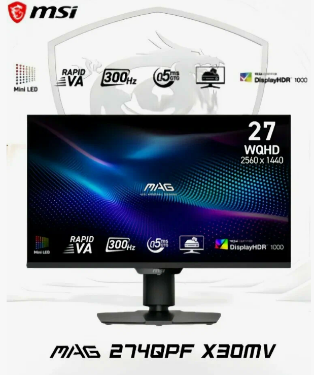 27" Монитор игровой MSI MAG 274QPF X30MV 2560 × 1440 (WQHD), 300 Гц и функцией AI Navigator , 0,5 мс (GtG)