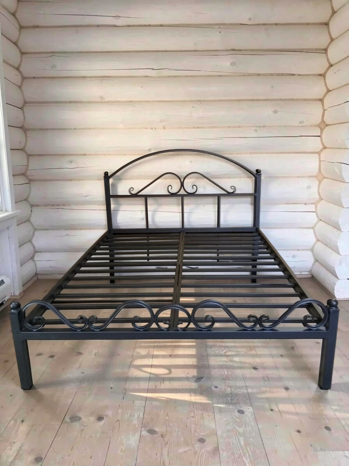 Кровать Loft Mebel "Ариэль", металл, кованая, основание жесткое, черная, 200 см х 140 см