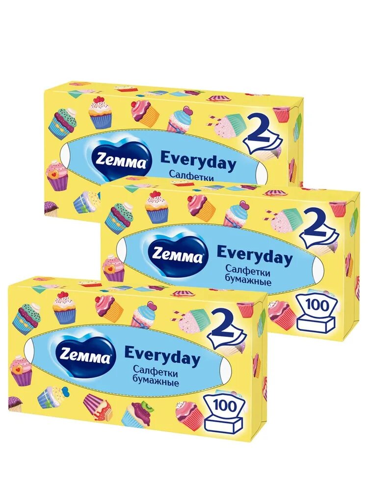 Салфетки бумажные косметические Zewa/Zemma Everyday по 3 пачки