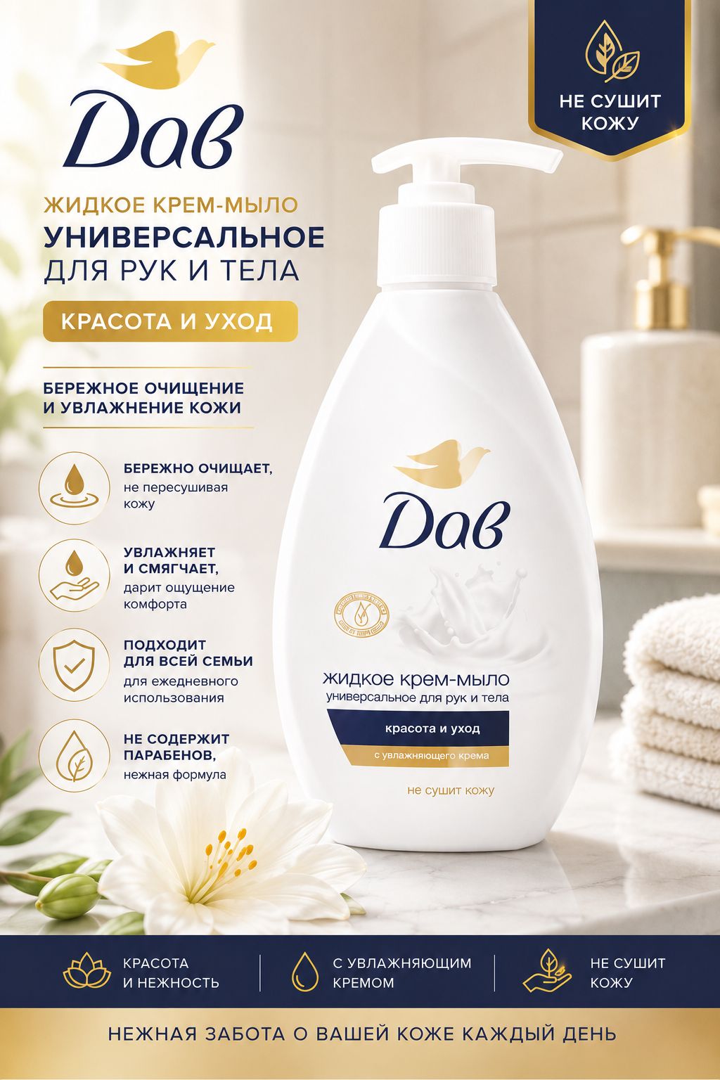 Dove - Жидкое крем-мыло Красота и Уход, 250 мл