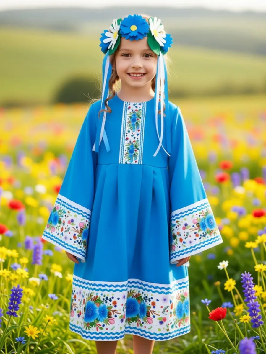 Платье для девочки с цветами синее, голубой, XXL, m1127g