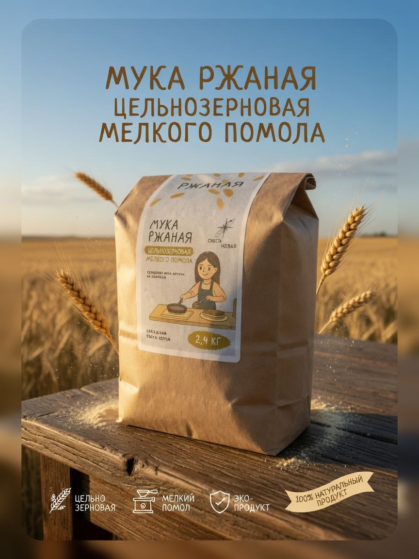 Мука ржаная цельнозерновая СверхНовая тонкого помола 2,4 кг