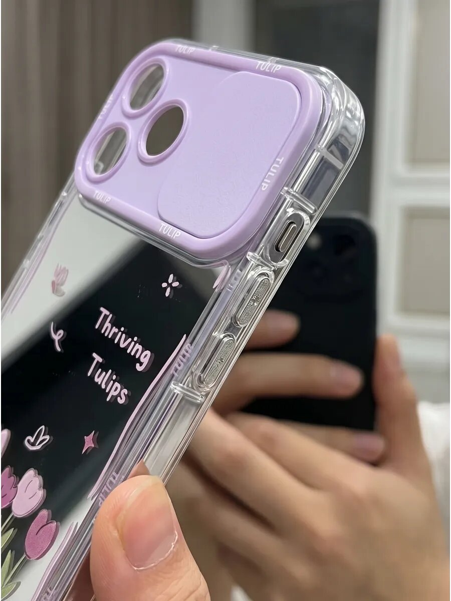 Чехол на Iphone 17 Pro с зеркальным эффектом с принтом цветы — фото 1