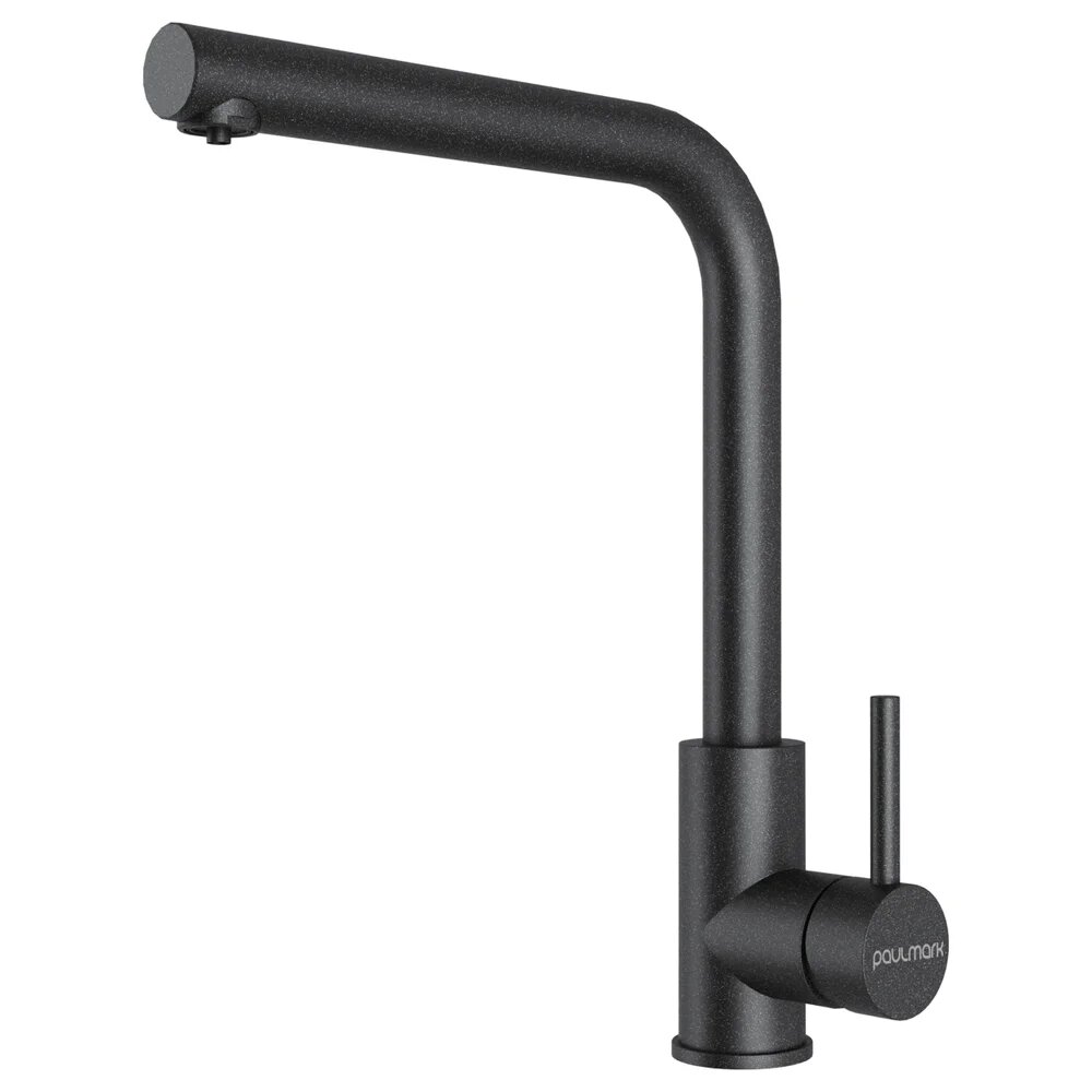 Смеситель для кухни Paulmark Twin Tw213622-BLM с краном для питьевой воды, с поворотным изливом, черный, матовый, однорычажный, нержавеющая сталь, с керамическим картриджем