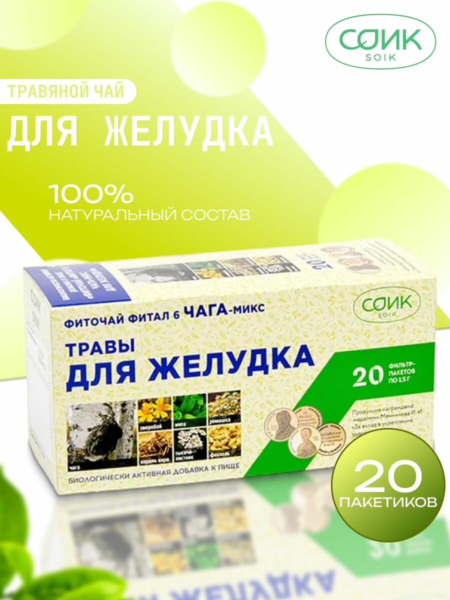 Фиточай «Фитал 6» Чага микс, Желудочный, 20 фильтр-пакетов, Соик