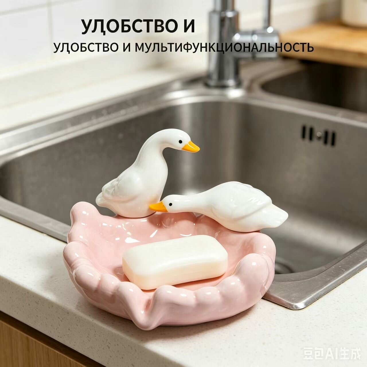 Мыльница Swan, керамическая, для ванной комнаты и кухни, со сливом