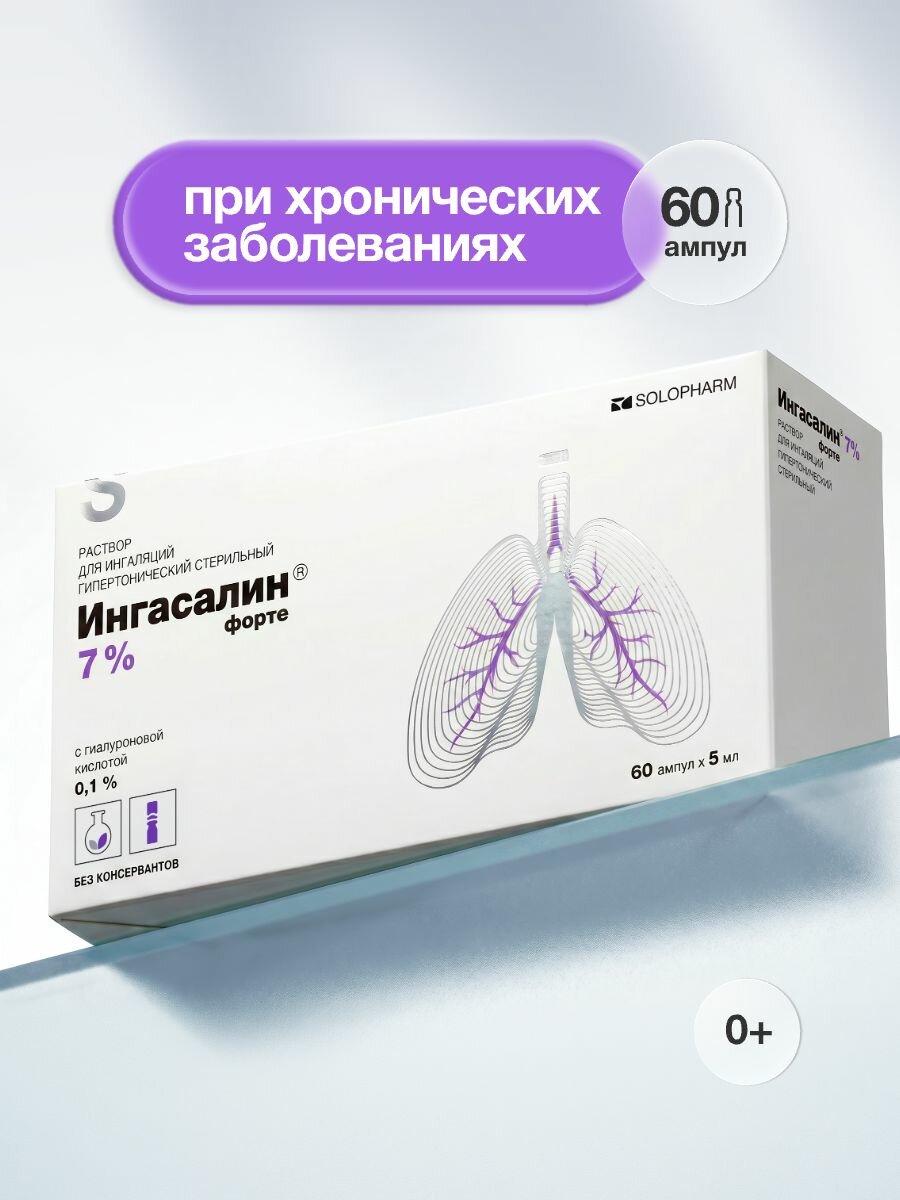Раствор для ингаляций, жидкость для небулайзера, от кашля, Ингасалин форте, 60 ампул