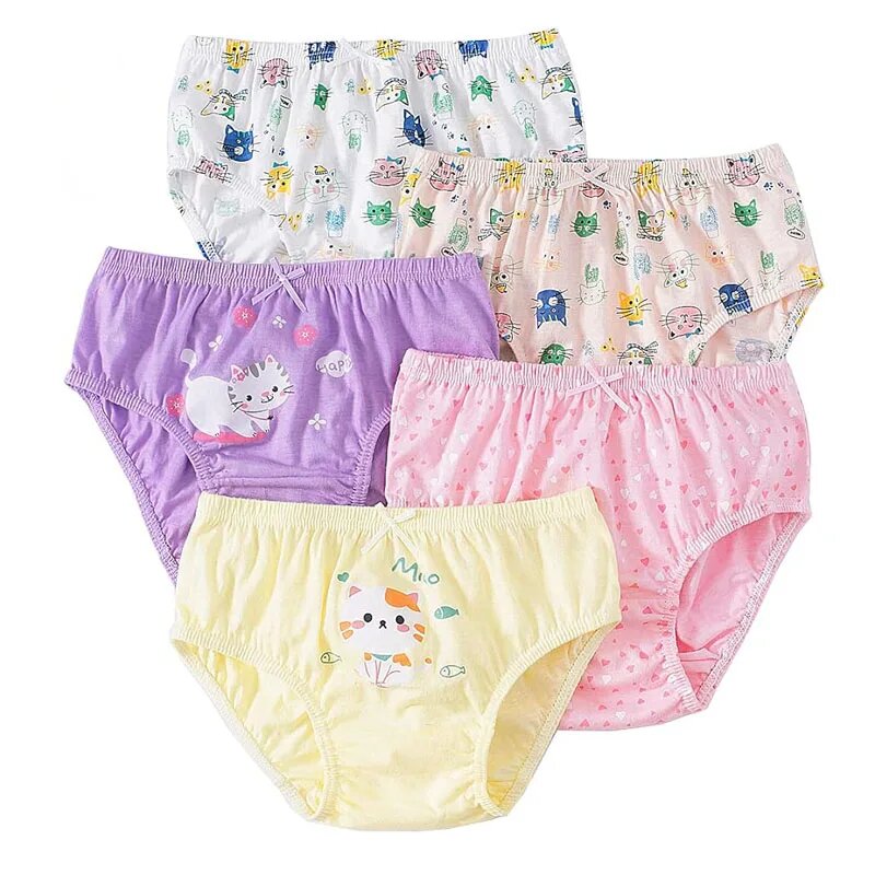 MINISO 5 пар/упаковка милых детских трусиков с мультяшным рисунком Hello Kitty, дышащие трусики из чистого хлопка для девочек, Детский размер: 70 (6-7 лет)