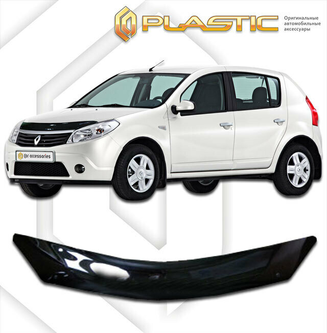 Дефлектор капота Renault Sandero Stepway 2010-2014 Черный глянцевый СА Пластик
