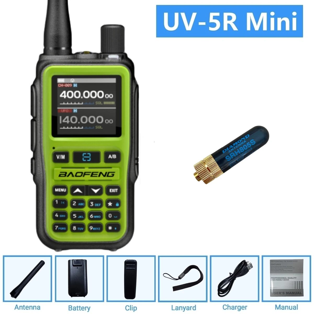 Рация Baofeng UV5R Mini Зеленый, Add SRH805S