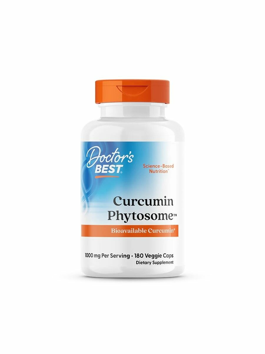 Doctor's Best Curcumin Phytosome with Meriva, 500 mg, Фитосома куркумина, 180 растительных капсул, Антиоксидант для суставов, иммунитета взрослым и сердца