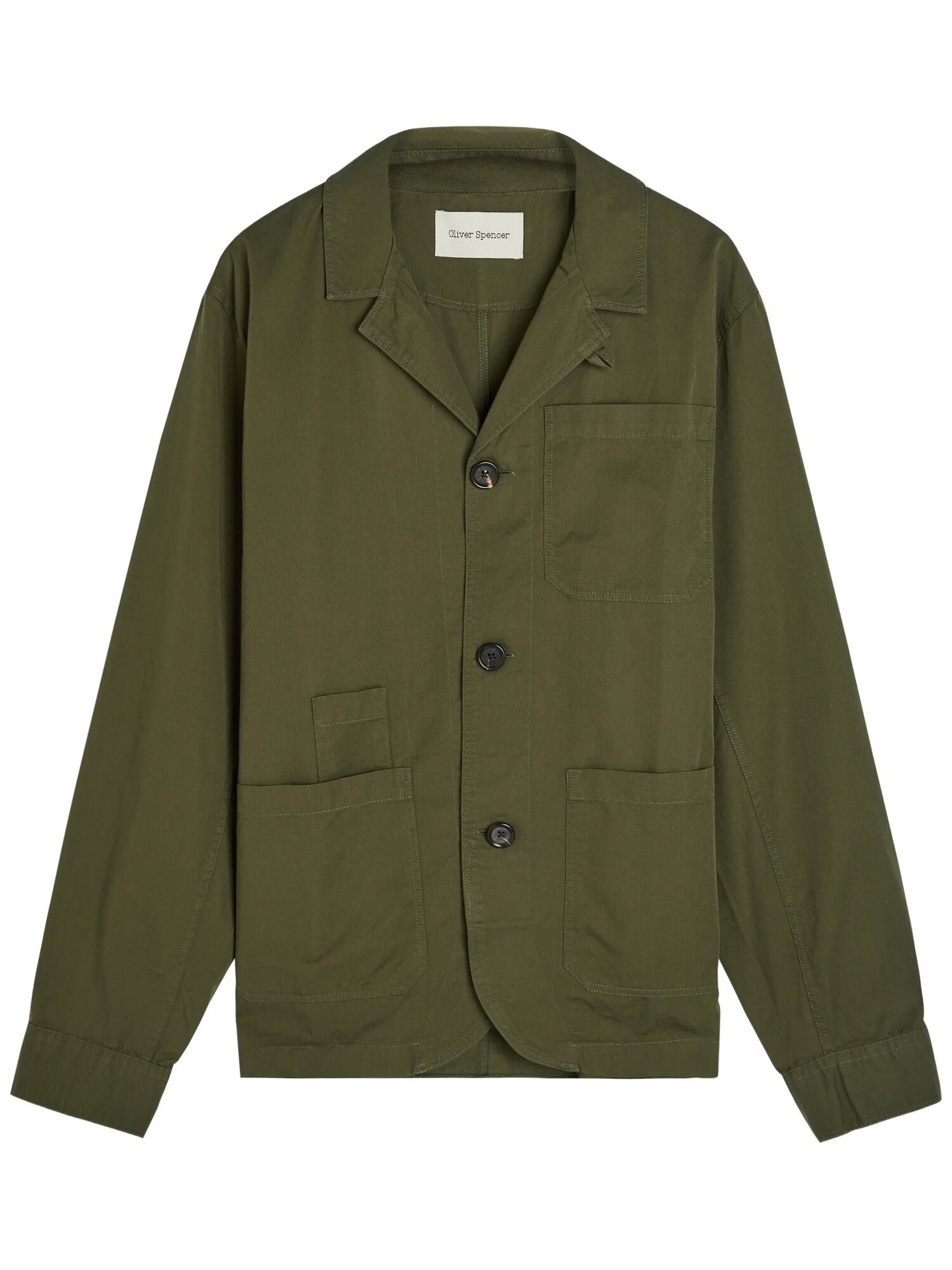 Куртка Oliver Spencer Bradwell patch-pockets button-down cotton shirt jacket, размер 46, green — фото 1