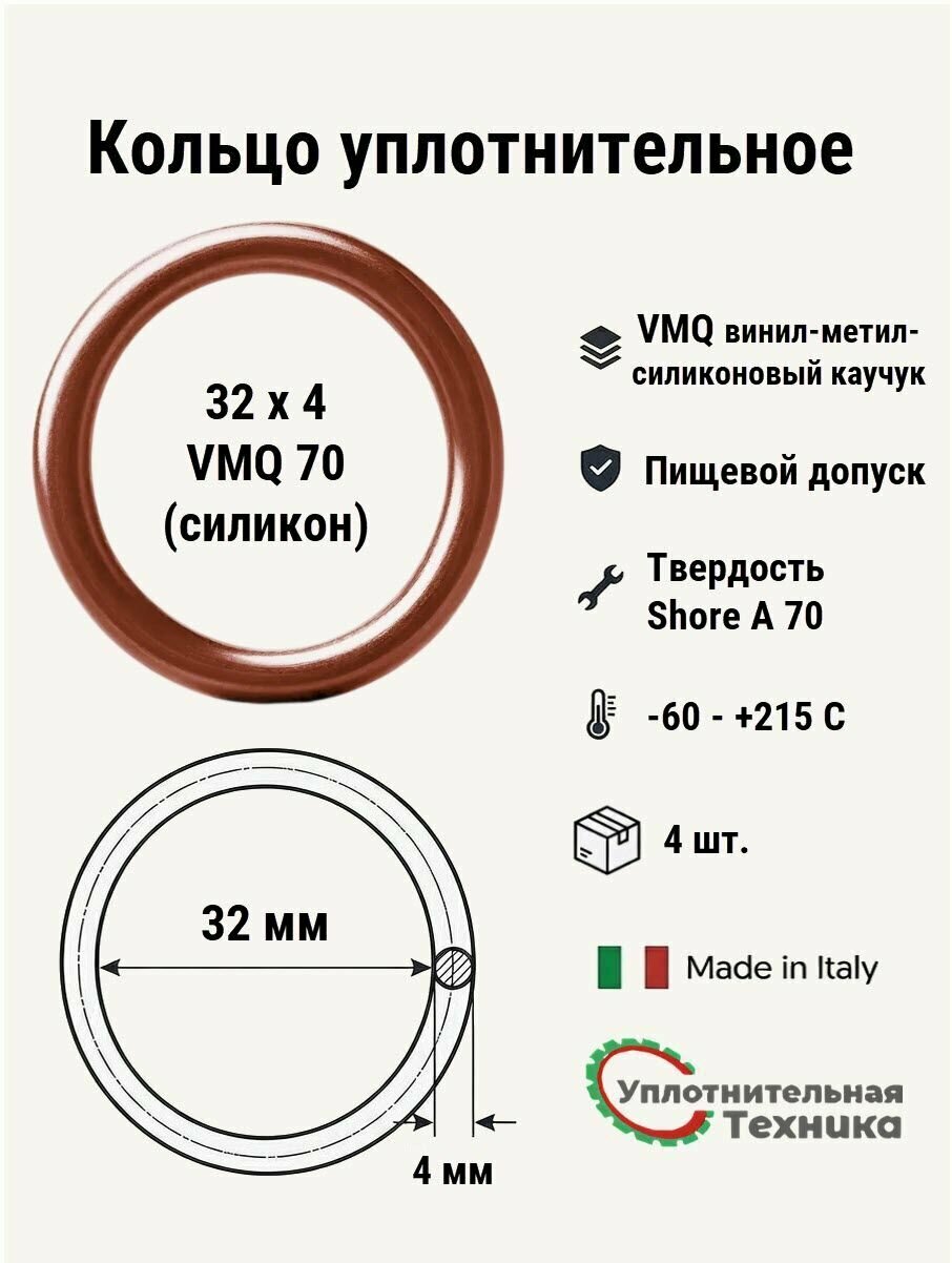 Кольцо уплотнительное 32х4 VMQ70 (Силикон), 4 шт.