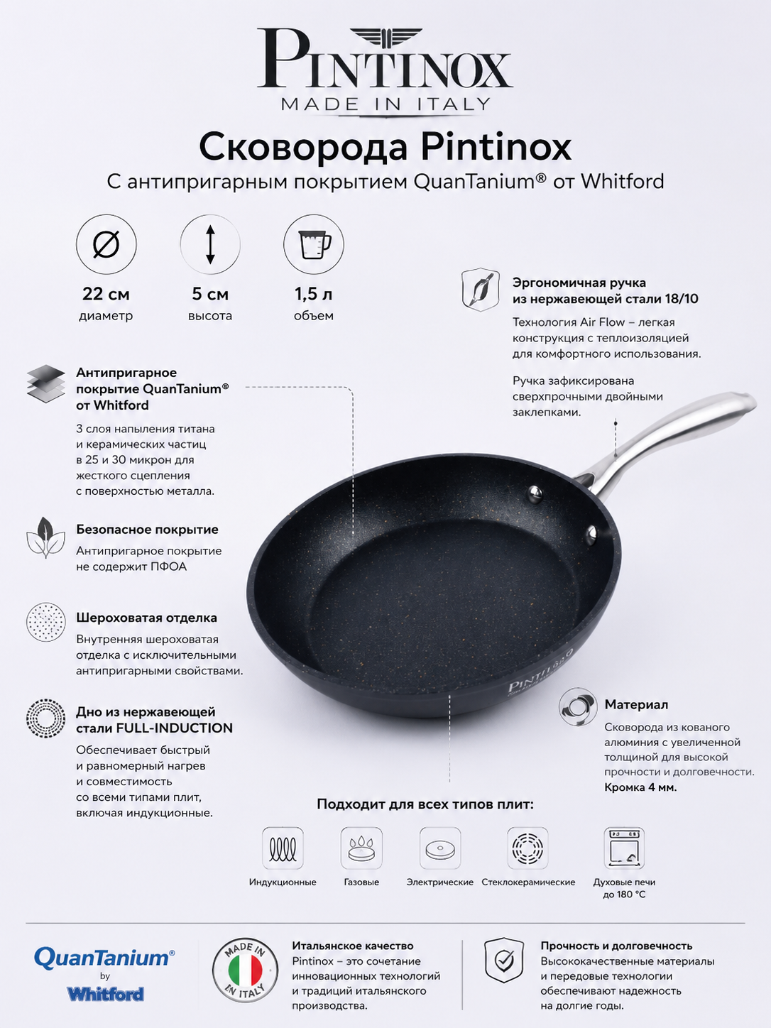 Сковорода c антипригарным покрытием QuanTanium Pintinox диаметр 22 см