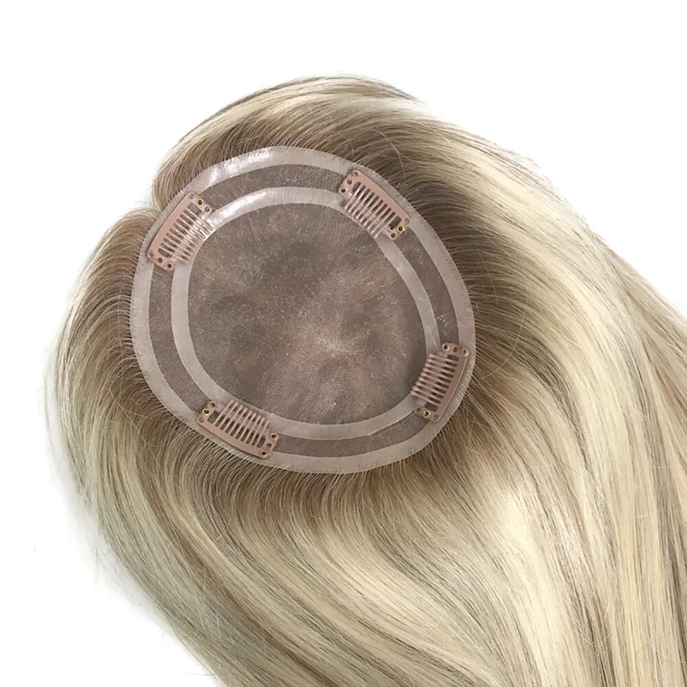 AIRAO HAIR Топпер для женщин из человеческих волос с моно-кружевной основой и зажимами, размер основы 12,5x15 см, Длина волос 30 см, 9# с цветом подсветки 613#