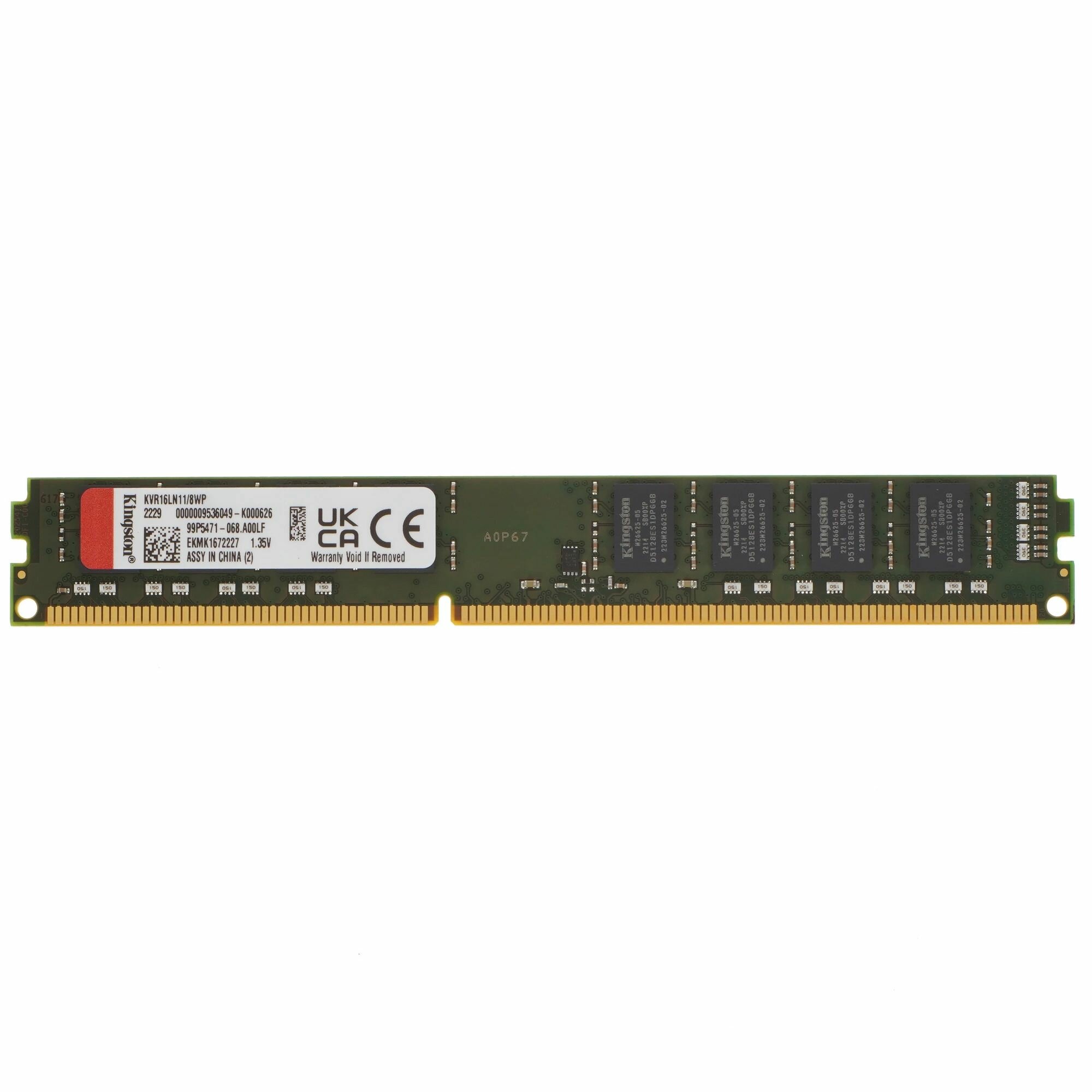 Оперативная память UDIMM Kingston KVR16LN11/8WP (KVR16LN11/8WP) 8 ГБ - DDR3L, 8 ГБ х 1 шт, 1600 МГц, PC12800