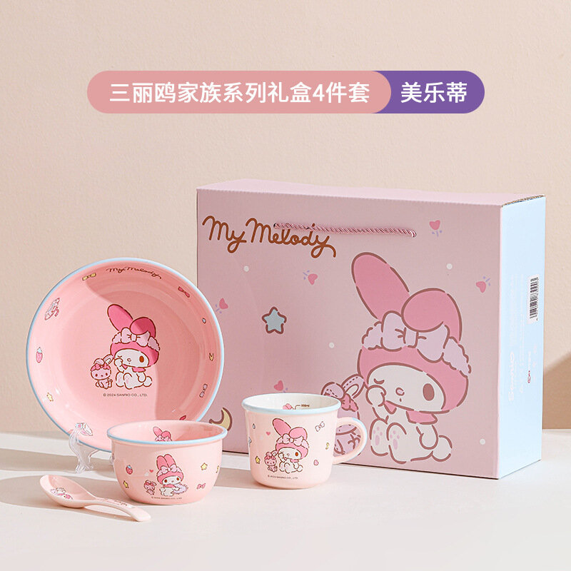 Набор посуды для одного человека Sanrio, детская посуда, керамическая миска, тарелка, ложка, чашка, набор в подарочной коробке для детей, новая оптовая посуда