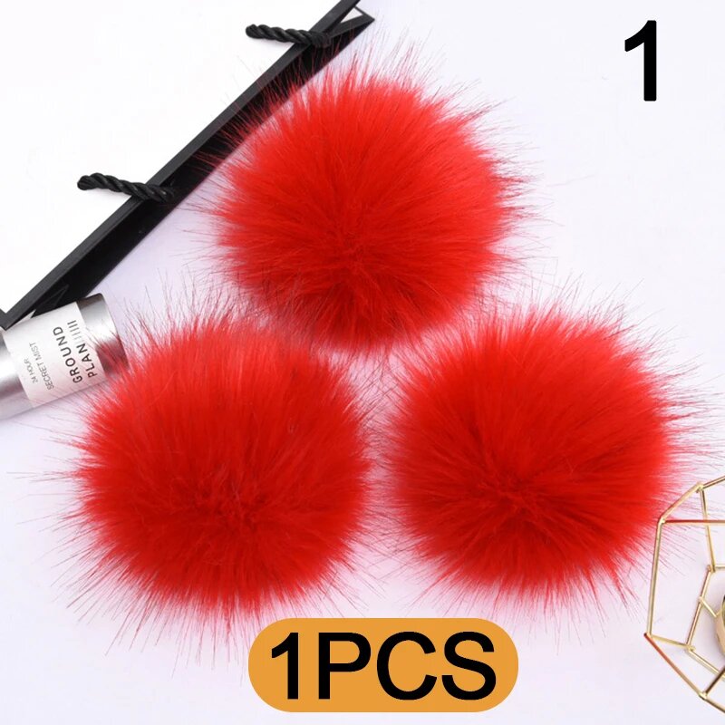 Искусственный меховой помпон 8 см 10 см Красный, 01-1pc, 8cm