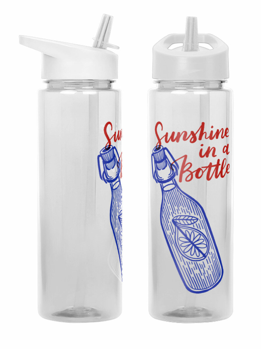 Бутылка белая для воды с принтом Бутылка с лимоном и надписью Sunshine