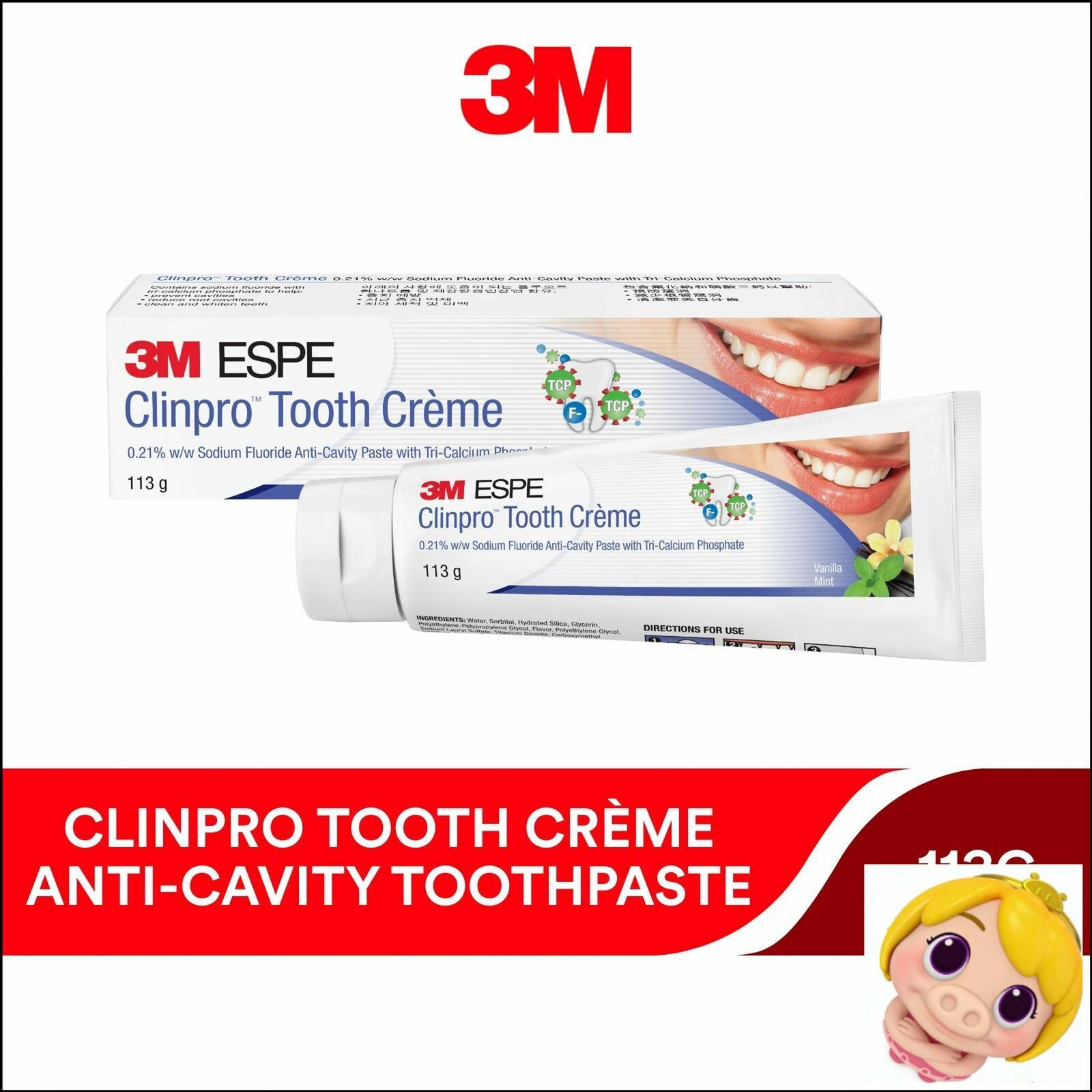 3M ESPE Clinpro Tooth Crme 0,21% NaF Паштет с фторидом натрия против кариеса, ваниль и мята 113g тюбик . В наличии, доставка в тот же день