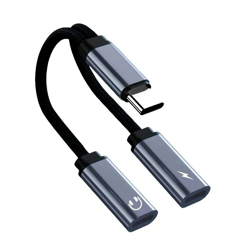 Адаптер 2-в-1 USB-C на 3,5 мм AUX, адаптер 2-в-1 USB-C на разъем для наушников, USB-C на 3,5 мм Gray
