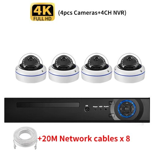 Набор камер наблюдения Gadinan 4K Ultra HD 8MP POE NVR с записью аудио для улицы с функцией обнаружения людей и сигнализацией